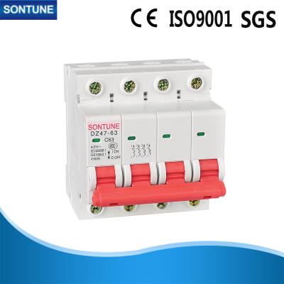 China DZ47-63 4 Pole MCB Miniature Circuit Breaker 63A 400V Din Rail IEC60898 for sale