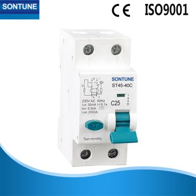 China ST45 2 Pole RCBO Circuit Breaker 2P 230V 6kA Residual Current Protection for sale