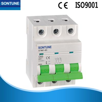 China 3 Pole MCB Miniature Circuit Breaker 6kA 230 400V AC Din Rail IEC60898 for sale