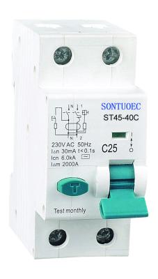 China 2P 6KA RCBO Residual Current Circuit Breaker 36mm Width Overload Protection for sale