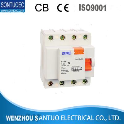 China ST64 4 Pole RCCB Circuit Breaker 63A 30mA IP20 Magnetic Type for sale