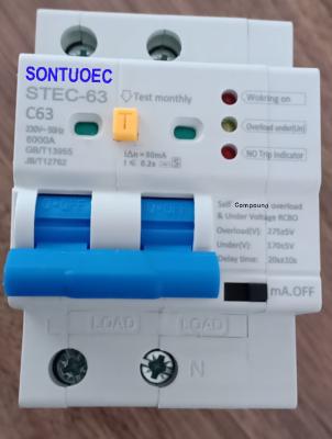 China Din Rail Lighting Sontuoec 2P 63A RCBO Circuit Breaker for sale