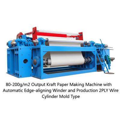 China Kraft Paper Making Machine 3200mm 80-200g/m2 Output with Automatic Edge-aligning Winder 2PLY Wire Cylinder Mold for sale