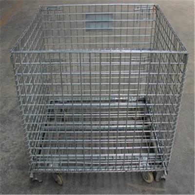 China Collapsible Caster Wire Mesh Basket Foldable Cage Heavy Duty With Wheels for sale