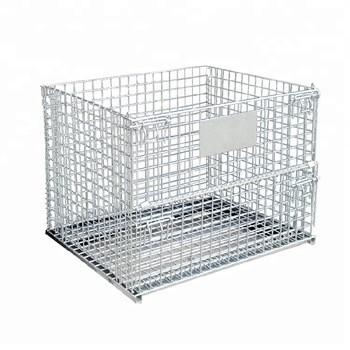 China Stacking Wire Mesh Basket , Wire Mesh Pallet Cages Folding Stainless Steel for sale