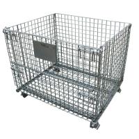 China Folding Rolling Wire Mesh Storage Cages Corrosion Protection With Wheels for sale