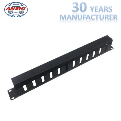 China 12 Ports 1U Horizontal Cable Manager Black 19 Rack Cable Management  With Cover for sale