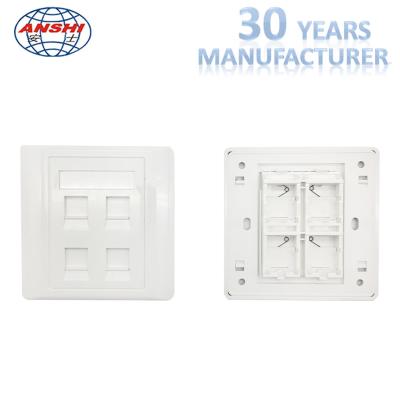 China 86 Type 4 Port Network Cable Faceplate Customized Wall Mount Outlet White Color for sale