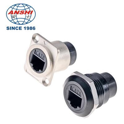 China D-Series RJ45 Cat6 Female Connector, Panel Mount Circular Ethernet Network Extension Socket for sale
