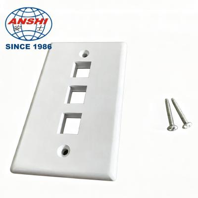 China ANSHI 120 Type US Standard Wall Mount Face Plate, 3 Port RJ45 RJ11 for sale