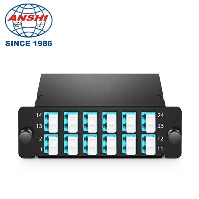 China 24F OM4 MPO/MTP Cassette Type A 2 MPO-12 to 12*LC Duplex FHD LGX Low Loss FS Panduit Compatible 40G/100G Data Center for sale