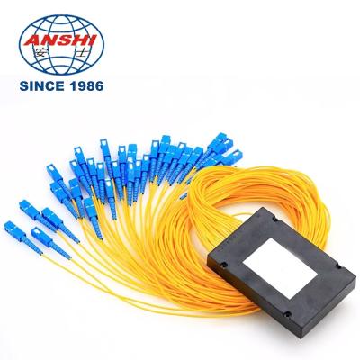 China SC APC Connector ABS BOX Type 1x32 Fiber Optic PLC Splitter High Quality Cable Type Optical PLC Splitter for sale