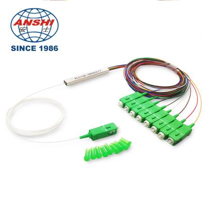 China Fiber Optic PLC Splitter 1*8 Steel Tube FTTH 1x8 SCAPC Single Mode PLC Splitter with POE/GSM Support Mini Type Fiber Optic for sale
