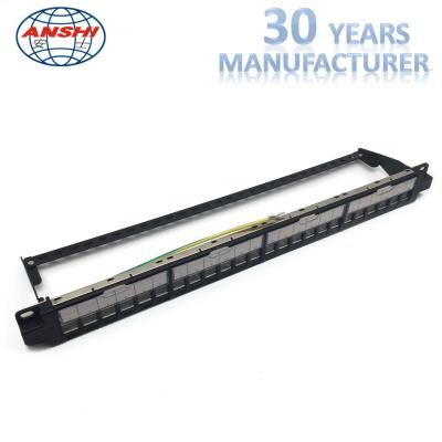 China ANSHI Unloaded Rack Mount Patch Panel 24 Ports STP Shielded Toolless for sale