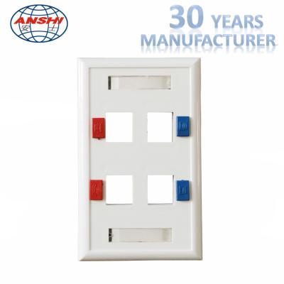 China 120 Type Network Cable Faceplate 115 * 70 4 Ports Flush Mounted Plate OEM for sale