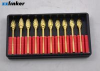 China Dental Micromotor Golden Tungsten Carbide Drills 2.35mm HP Shank 23 Sizes for sale