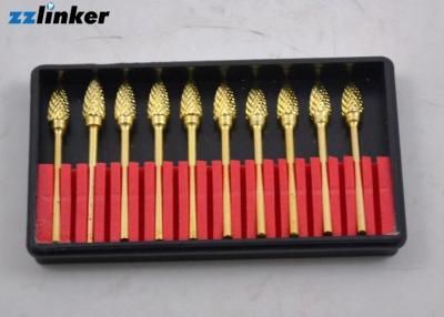 China Dental Micromotor Golden Tungsten Carbide Drills 2.35mm HP Shank 23 Sizes for sale