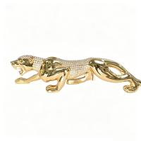 China Luxury Gold Plated Leopard Statue with Diamond Inlay Elegant Home Decor Collectible Gift for sale
