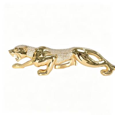China Luxury Gold Plated Leopard Statue with Diamond Inlay Elegant Home Decor Collectible Gift for sale