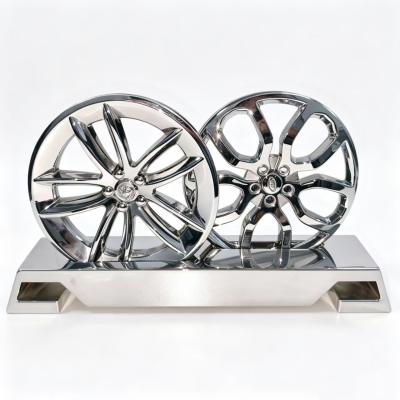 China High Gloss Chrome Plated Wheel Rim Sculpture Automotive Logo Desk Ornament Premium Car Decor for sale