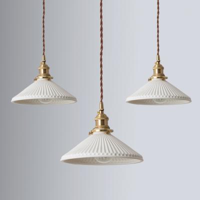 China Nordic White Ceramic Brass Pendant Lights  Restaurant Bedroom Bedside Modern pleated light（WH-AP-426） for sale