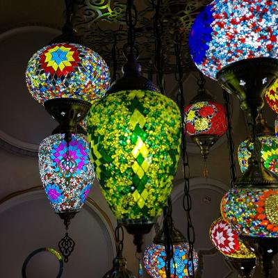 China Wholesale Hanging glass chandeliers light Turkish Moroccan Pendant Light Handmade Mosaic Glass Lamps(WH-DC-55） for sale