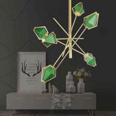 China Diamond Chandelier Emerald Green And Milky White Glass Shade Harlow Chandelier(WH-MI-370) for sale