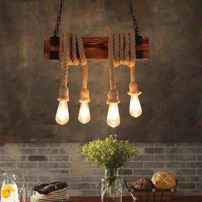 China Vintage Loft Industrial Wooden Chandelier Restaurant Lighting Lamp Bar Coffee Bar  Rope Chandelier(WH-VP-219) for sale
