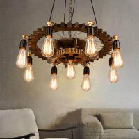 China Creative Retro Loft Chandelier Wood Pendant Lamp Restaurant Living Room Dining Room Wheel Chandelier(WH-VP-228） for sale
