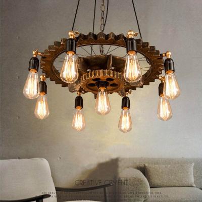 China Creative Retro Loft Chandelier Wood Pendant Lamp Restaurant Living Room Dining Room Wheel Chandelier(WH-VP-228） for sale