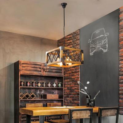 China Vintage Loft Wooden Chandelier Retro Industrial Living Room Bedroom Lamp Dining Room Square pendant lamp(WH-VP-237) for sale