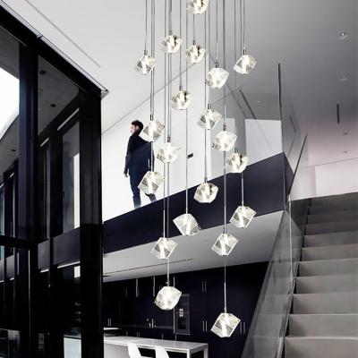China Stair long ceiling chandelier modern and simple LED cube crystal chandelier(WH-NC-111) for sale