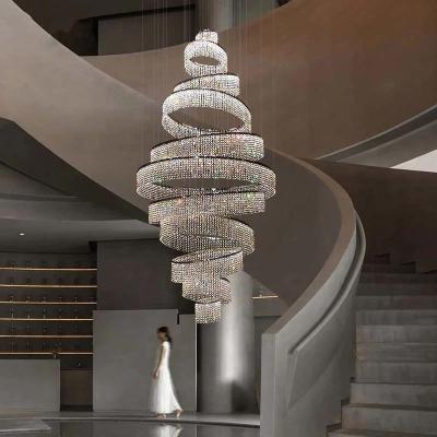 China Ring Luxury Staircase Crystal LED Chandelier For Living Room Lobby Large Cristal interior lighting（WH-NC-114) for sale
