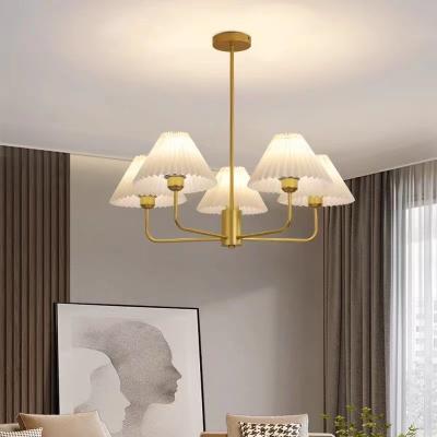 China Modern Copper Chandeliers White Cloth Lampshade Gold Chandelier(WH-AP-581) for sale