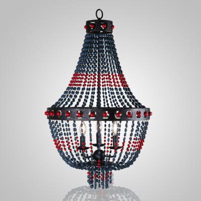 China Blue aged wood beaded chandelier for home decoration（WH-CI-18) for sale