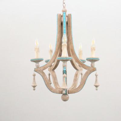 China Turned wood chandelier pendant lamp Farm House Lighting (WH-CI-66) for sale
