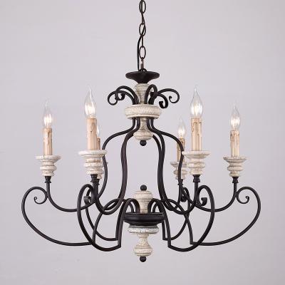 China Wood slat Iron chandelier for Farmhouse Bedroom Lighting (WH-CI-71) for sale