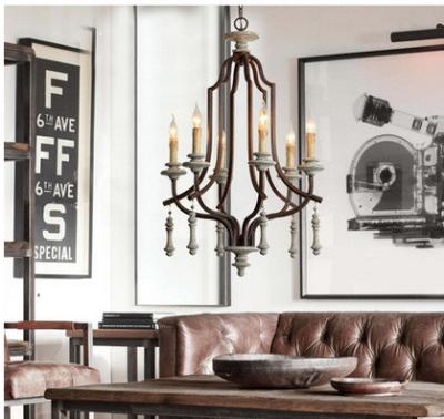China Wood teardrop Iron bronze chandelier for Living room Bedroom (WH-CI-72) for sale