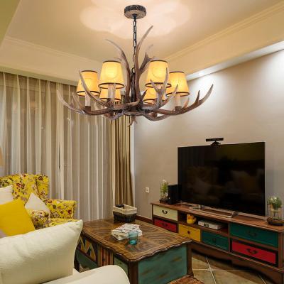China Stag antler chandelier with Gray Lampshade For indoor home lighting fixtures (WH-AC-08) for sale