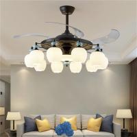 China Luxury Ceiling Fan Light Remote LED Electric Fan Light with glass lampshade metal Stealth Fan Light (WH-VLL-28) for sale