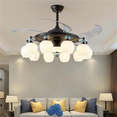 China Luxury Ceiling Fan Light Remote LED Electric Fan Light with glass lampshade metal Stealth Fan Light (WH-VLL-28) for sale