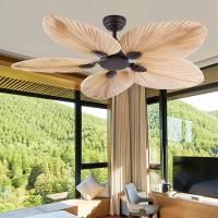 China American Retro Living Room Restaurant Ceiling Fan Light Remote Electric Fan Light Banana Leaf Fan Lamp(WH-VLL-31) for sale