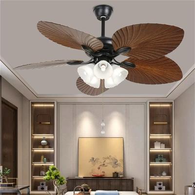 China American Retro Living Room Restaurant Ceiling Fan Light Remote Electric Fan Light Banana Leaf Fan Lamp(WH-CLL-58) for sale