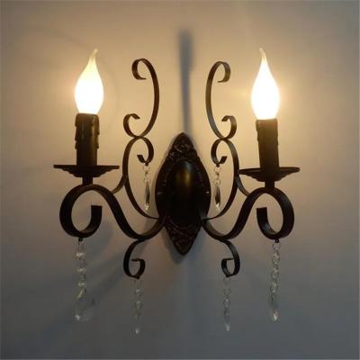 China European classic black wrought iron crystal deco candle wall light(WH-VR-122) for sale