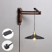 China Nordic retro folding rocker arm homestay  aisle light iron art solid wood bedroom bedside lamp  (WH-VR-132) for sale
