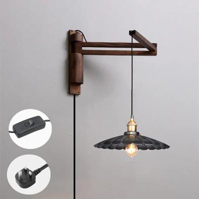 China Nordic retro folding rocker arm homestay  aisle light iron art solid wood bedroom bedside lamp  (WH-VR-132) for sale