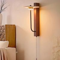 China Wabi-Sabi Retro Bedside Lamp French Yellow Travertine Switching Wooden Stone Wall Lamp(WH-VR-157) for sale