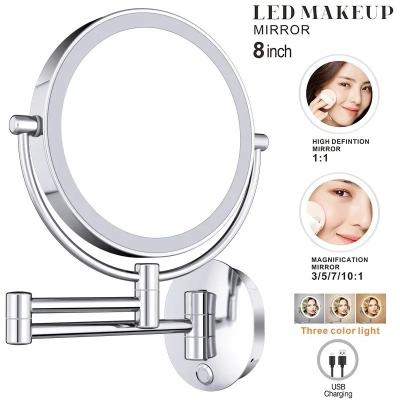 China 8 Inch Chrome 10x Magnifying Double Side USB Charging Bathroom 3 Color Makeup Mirror lamp(WH-MR-82) for sale