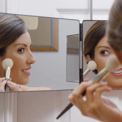 China 360 Degree Mirror with LED 3-Way Mirror Hair Self Cutting 3 Sides Folding Makeup Mirror with light(WH-MR-86) for sale