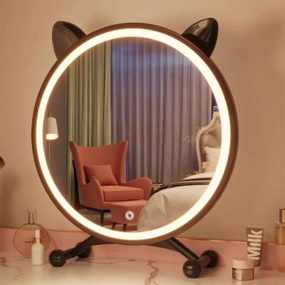 China adjustable three levels light and mirror angle Desktop Smart LED cat ear make-up mirror light (WH-MR-94) for sale